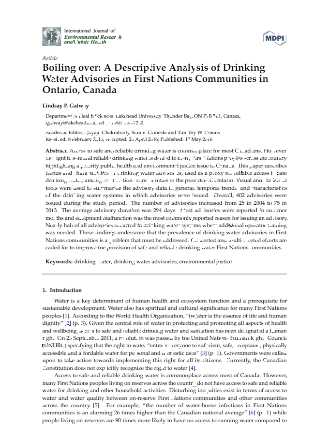 Boiling Over: A Descriptive Analysis of Drinking Water Advisories in ...
