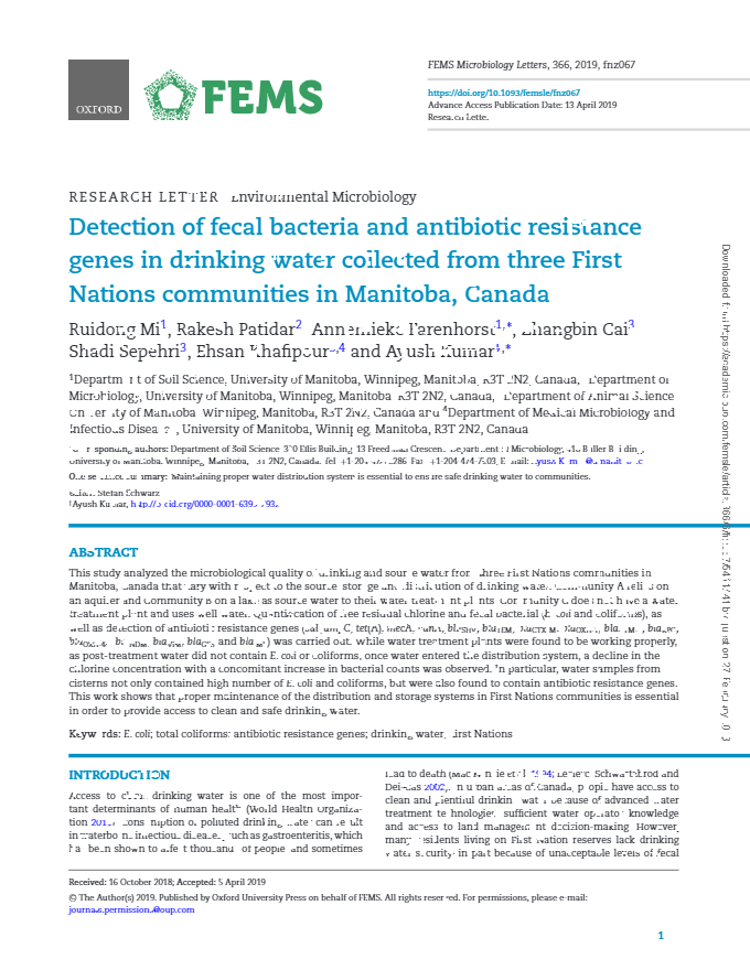Detection of Fecal Bacteria and Antibiotic Resitance Genes in Drinking ...