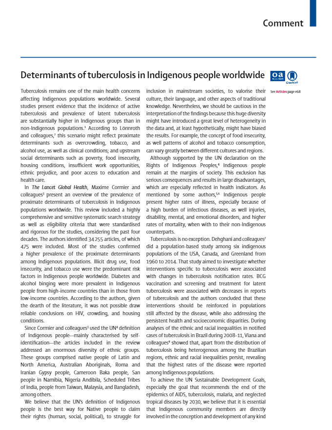 Determinants of tuberculosis in Indigenous people worldwide