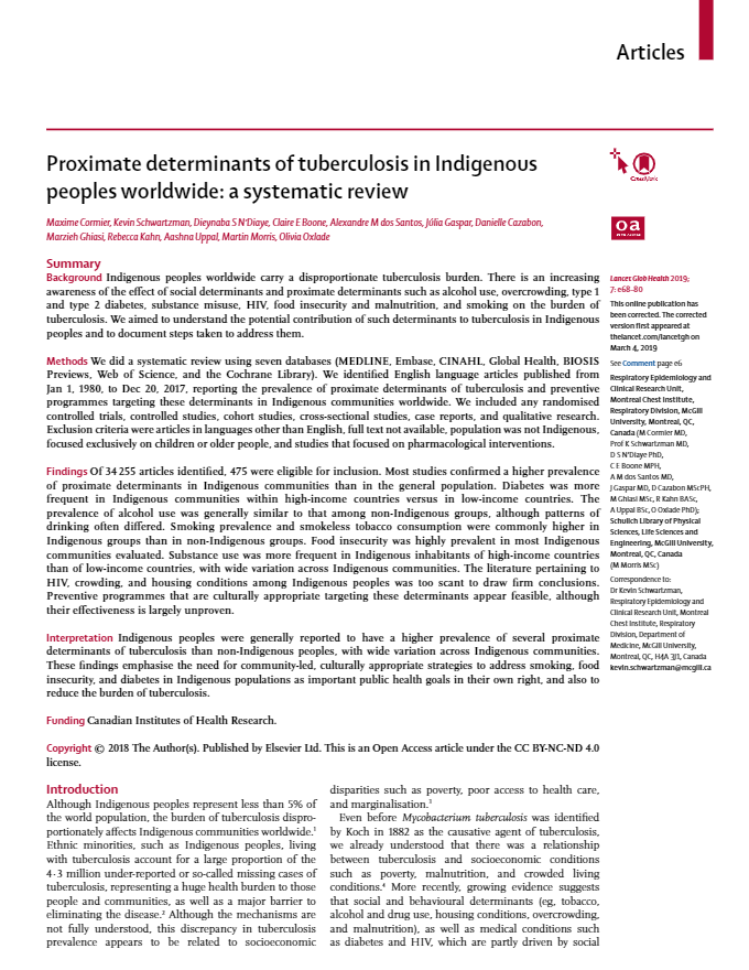 Proximate determinants of tuberculosis in Indigenous peoples worldwide ...
